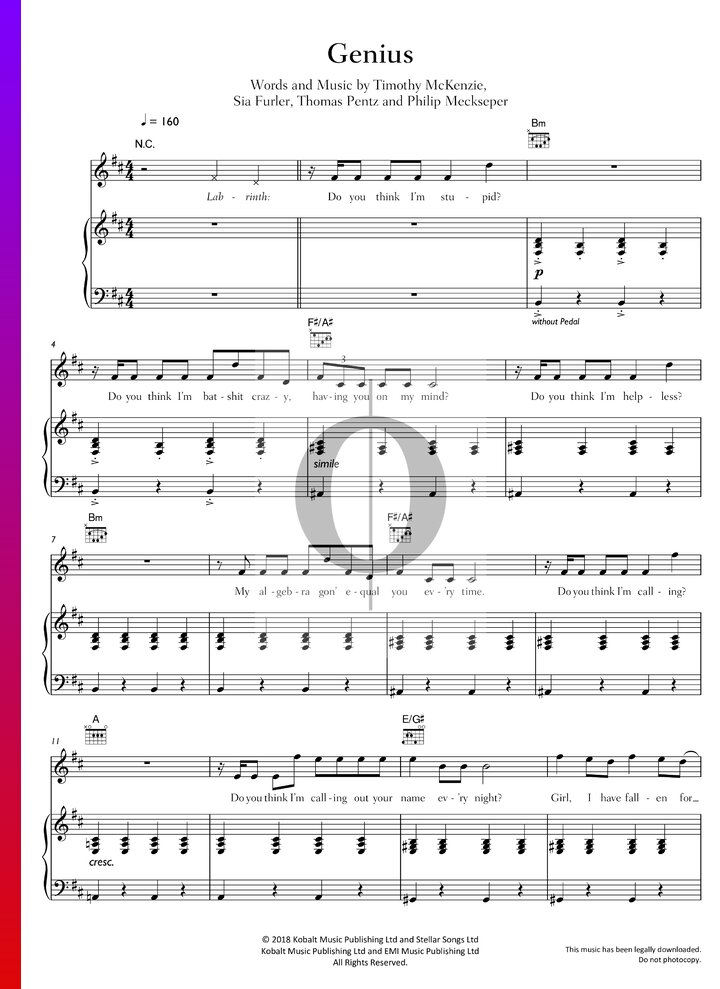 Genius (Diplo, Sia, Labrinth) Piano Sheet Music - OKTAV