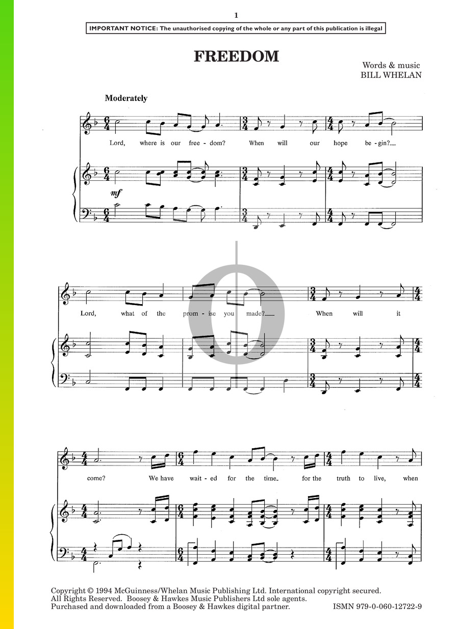 Freedom (Bill Whelan) Piano Sheet Music - OKTAV