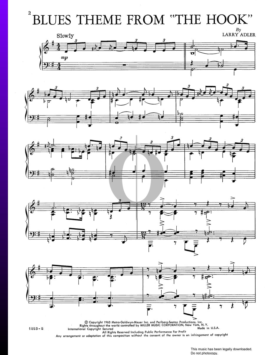 The Hook: Blues Theme (Larry Adler) Piano Sheet Music - OKTAV