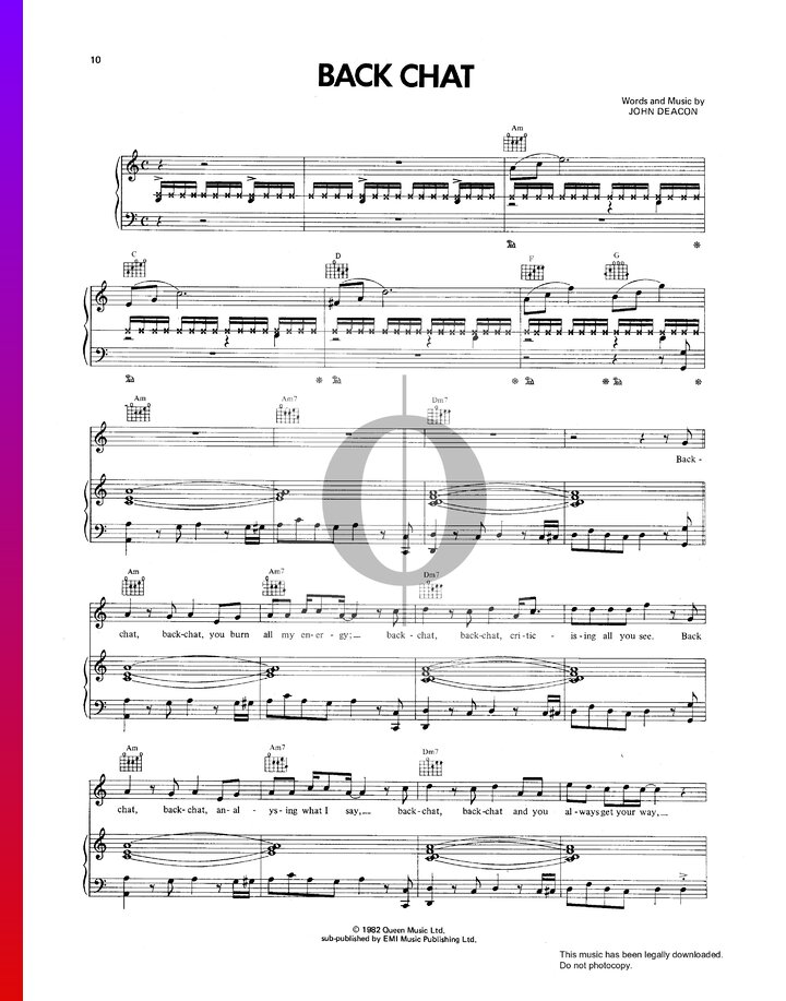 Back Chat (Queen) Piano Sheet Music - OKTAV