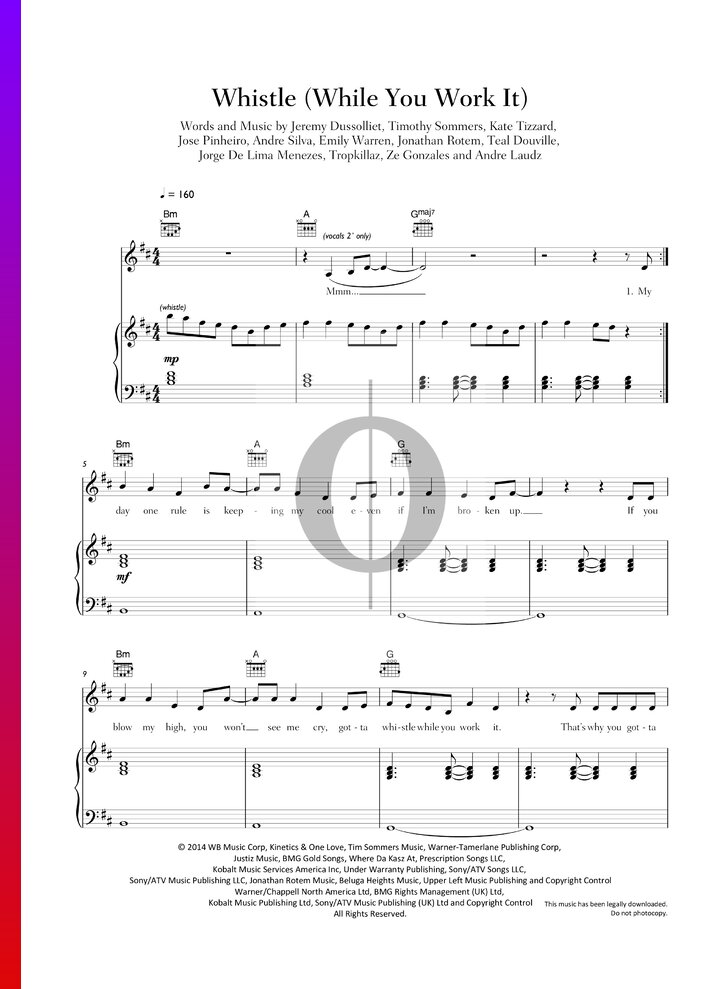 Whistle (While You Work It) (Katy Tiz) Piano Sheet Music - OKTAV