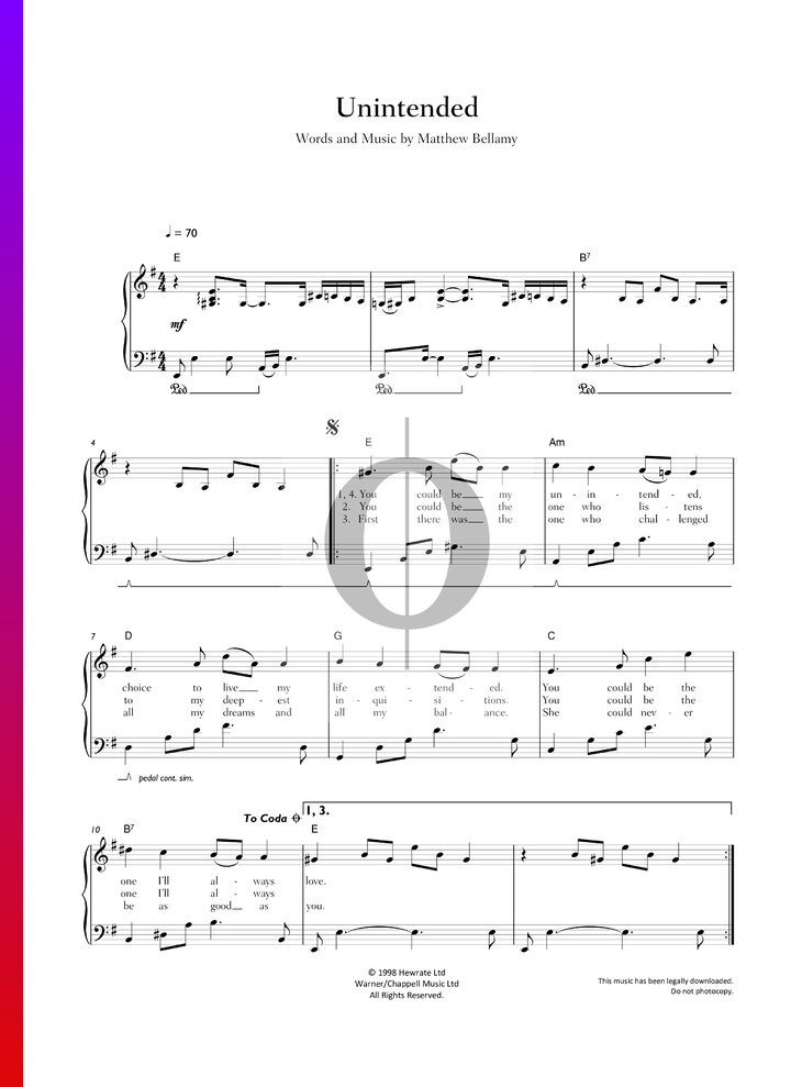 Unintended (Muse) Piano Sheet Music - OKTAV