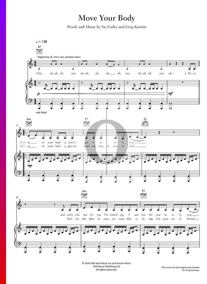 Move Your Body (Sia) Piano Sheet Music - OKTAV