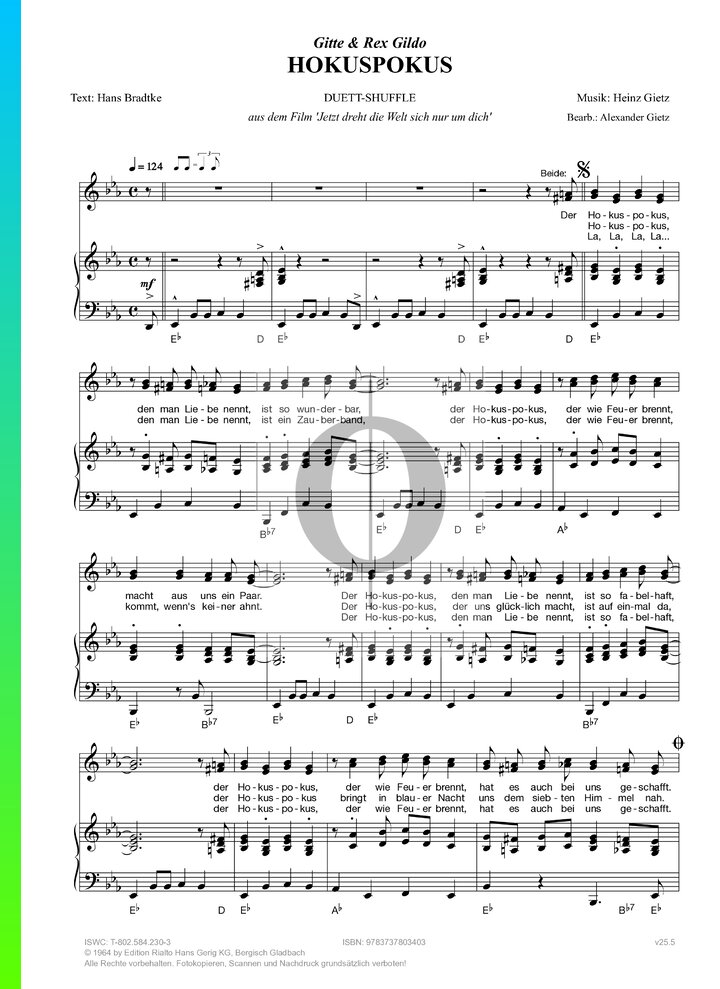 Hokuspokus Piano Sheet Music from Jetzt dreht die Welt sich nur um dich by Gitte, Rex Gildo - OKTAV