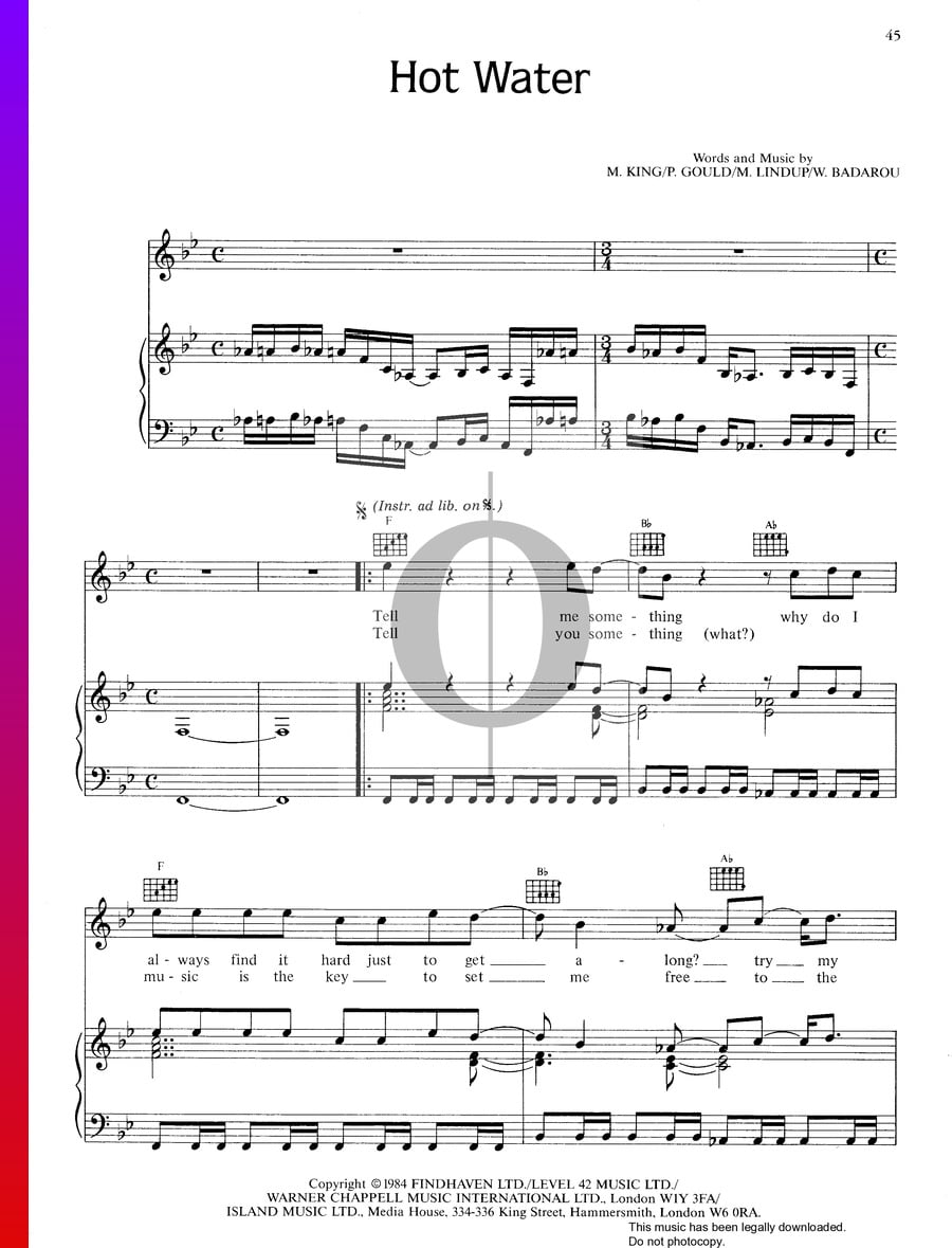 Hot Water (Level 42) Piano Sheet Music - OKTAV