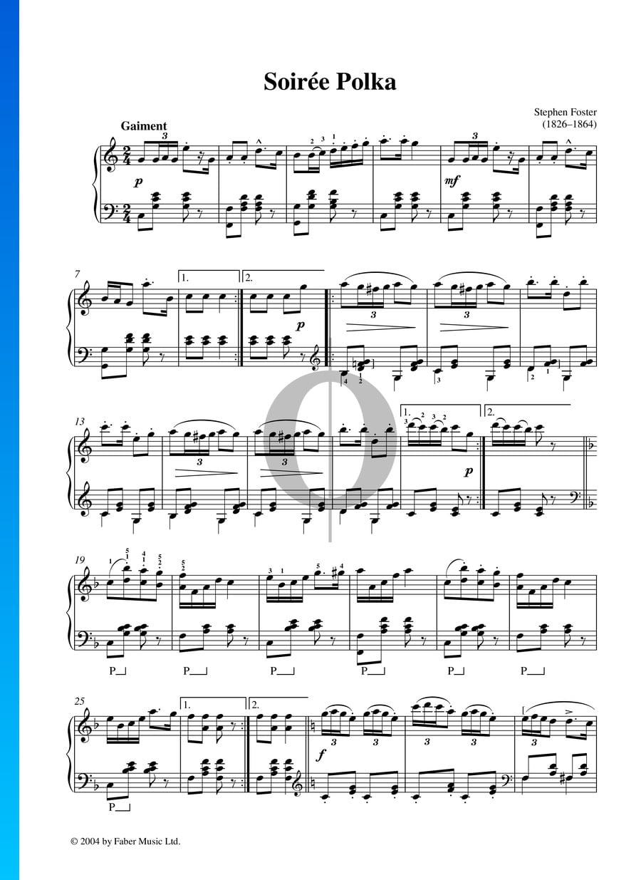 Soiree Polka (Stephen Foster) Piano Sheet Music - OKTAV