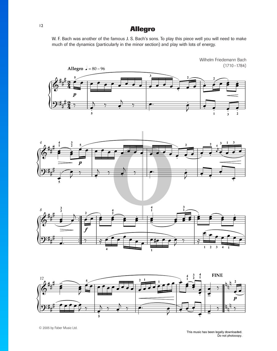 Allegro in A Major (Wilhelm Friedemann Bach) Piano Sheet Music - OKTAV