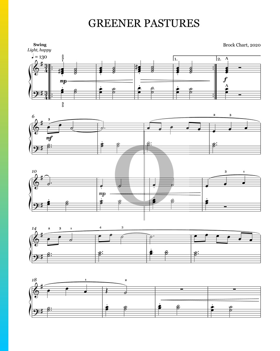 Greener Pastures (Brock Chart) Piano Sheet Music - OKTAV Greener Pastures (Brock Chart) Piano Sheet Music - OKTAV