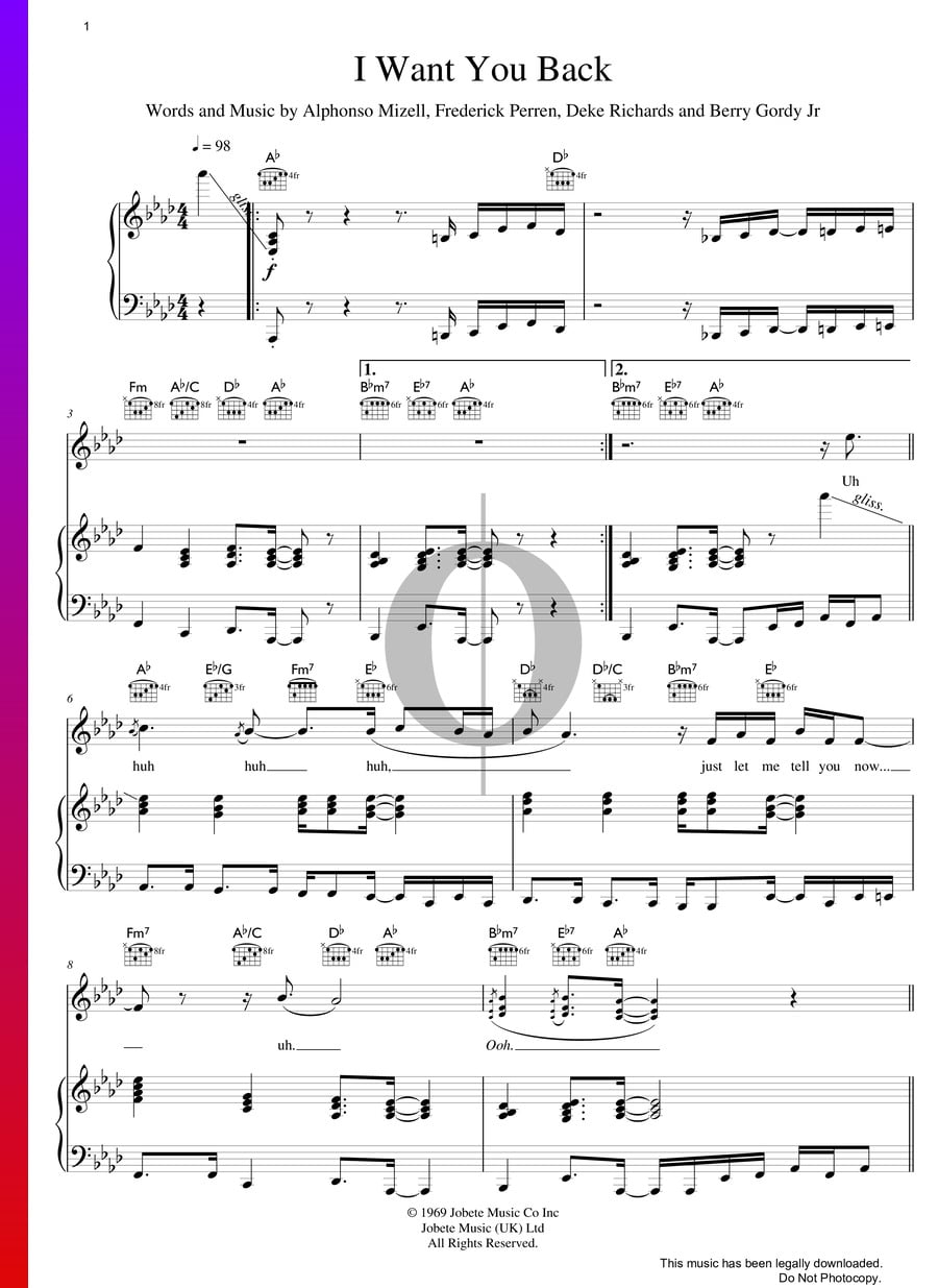I Want You Back (The Jackson 5) Piano Sheet Music - OKTAV