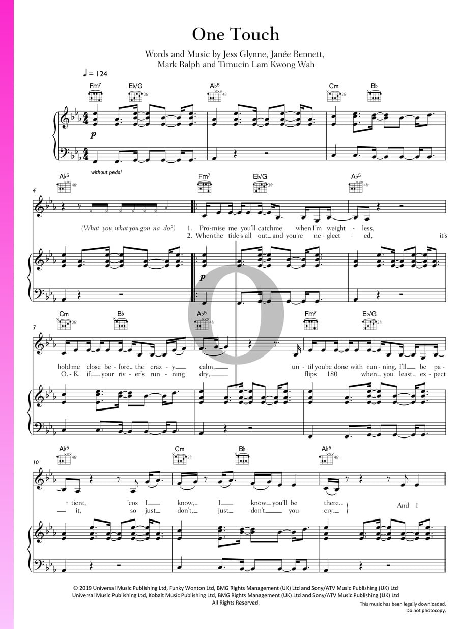 One Touch (Jess Glynne, Jax Jones) Piano Sheet Music - OKTAV
