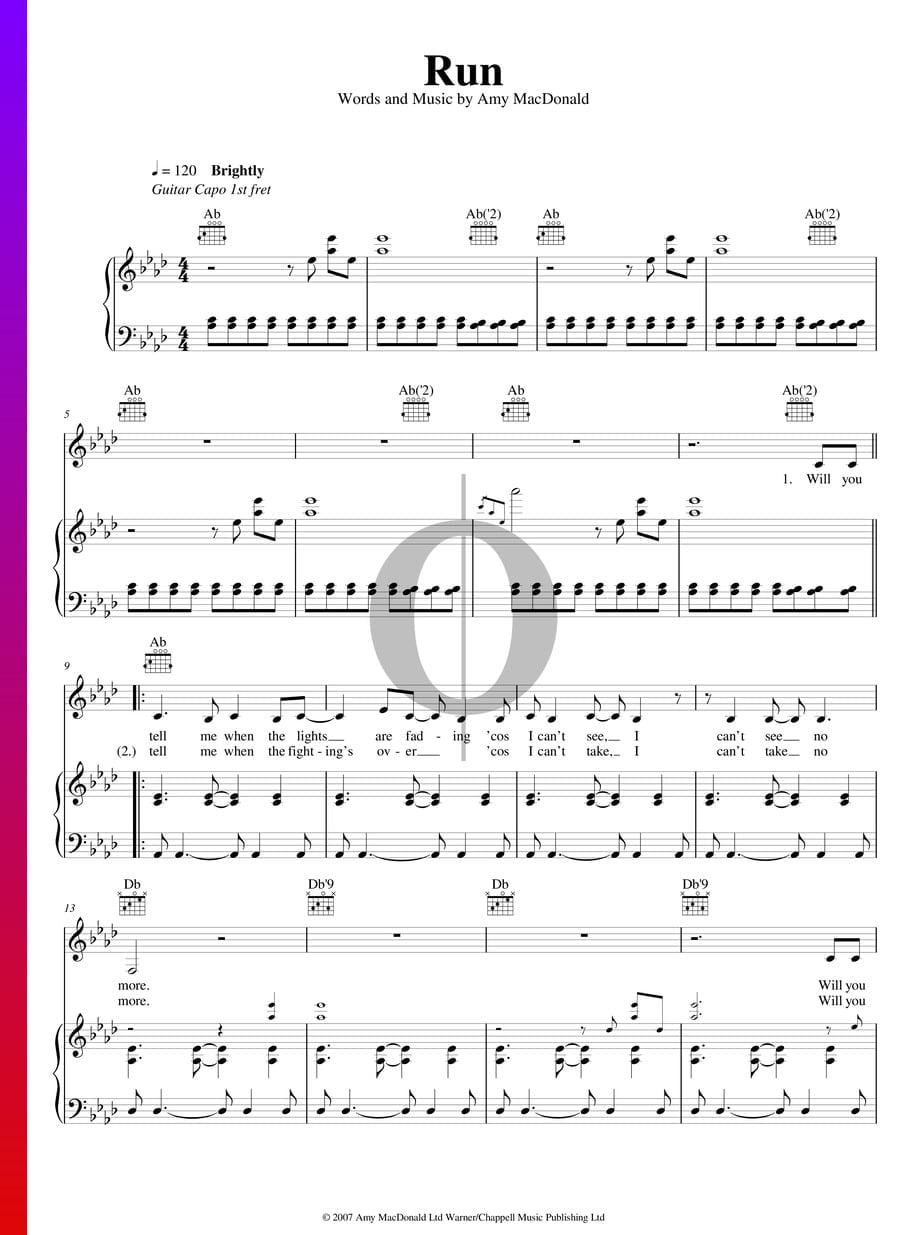 Run (Amy MacDonald) Piano Sheet Music - OKTAV