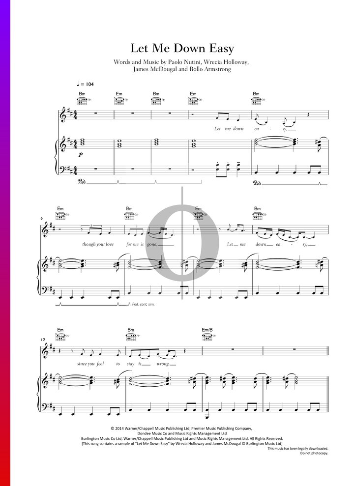 Let Me Down Easy (Paolo Nutini) Piano Sheet Music - OKTAV