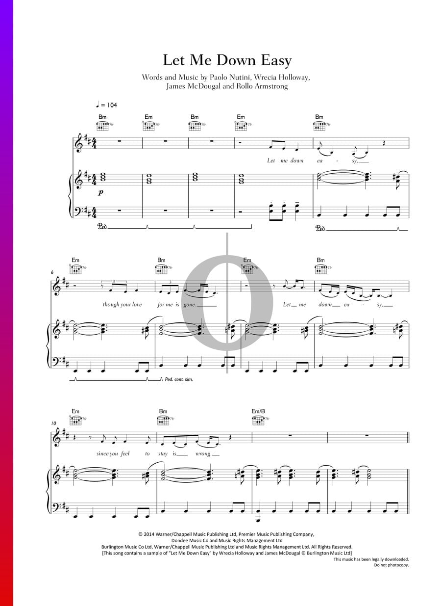 Let Me Down Easy (Paolo Nutini) Piano Sheet Music - OKTAV