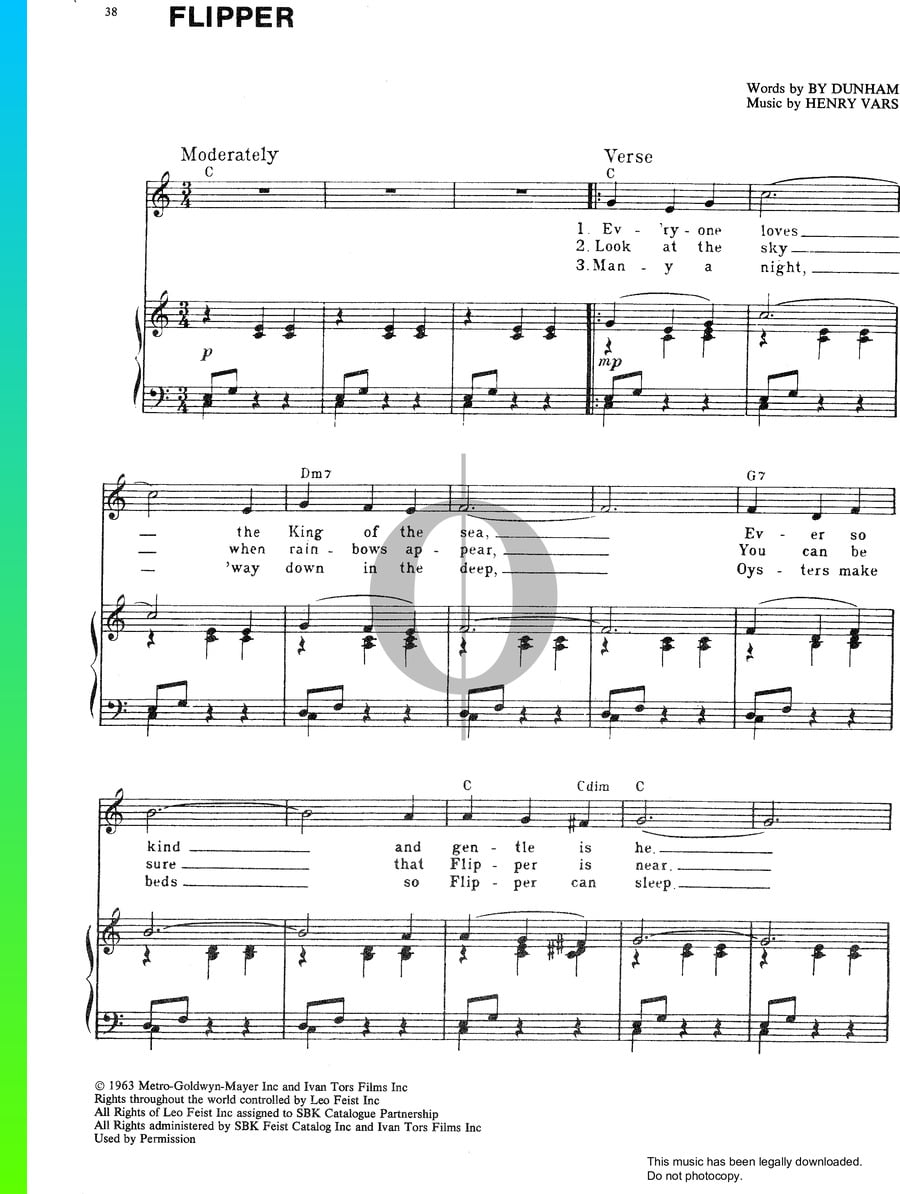 Flipper Piano Sheet Music from Flipper by Henryk Wars - OKTAV