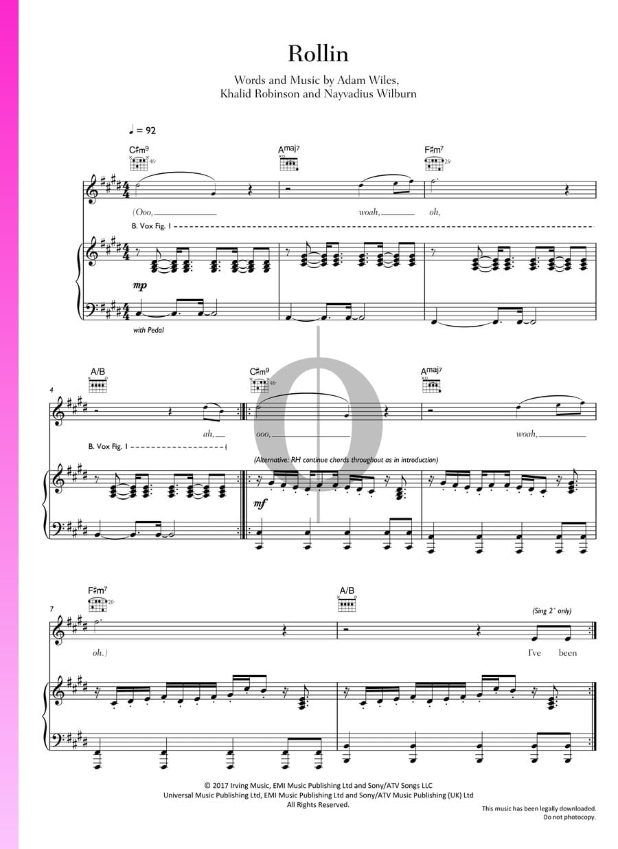 Rollin (Calvin Harris) Piano Sheet Music - OKTAV