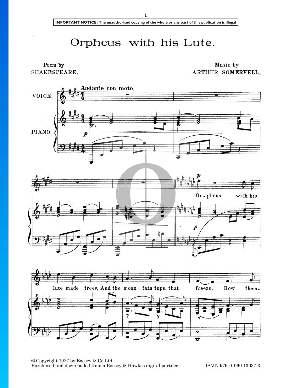 Orpheus With His Lute (Arthur Somervell) Piano Sheet Music - OKTAV