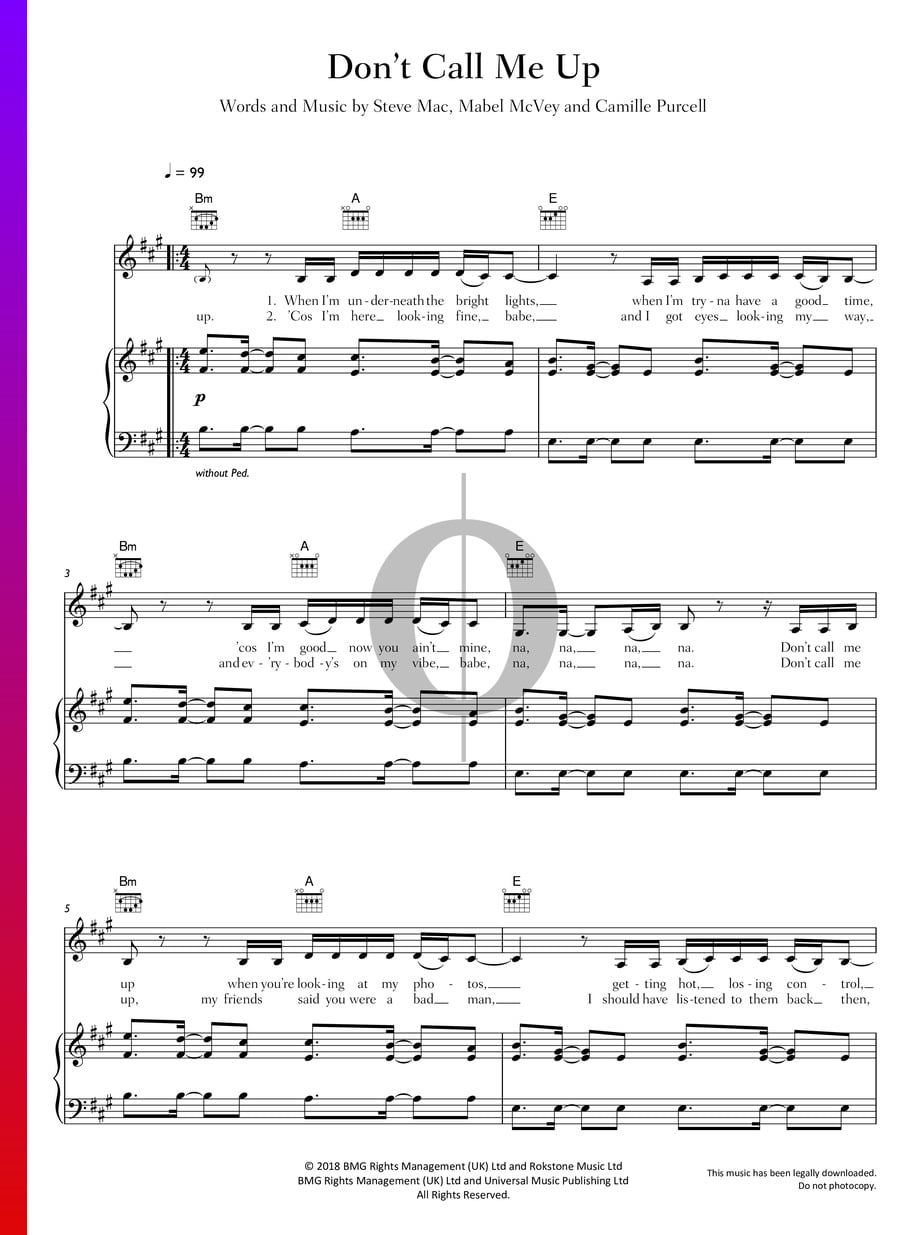 Don't Call Me Up (Mabel) Piano Sheet Music - OKTAV