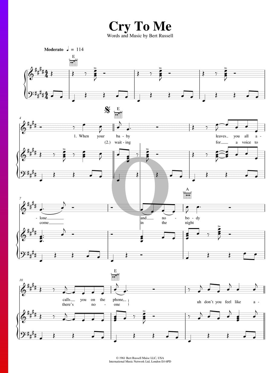Cry To Me (Solomon Burke) Piano Sheet Music - OKTAV