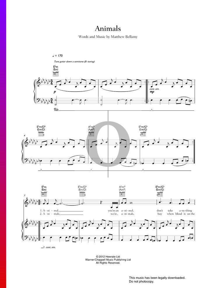 Animals (Muse) Piano Sheet Music - OKTAV