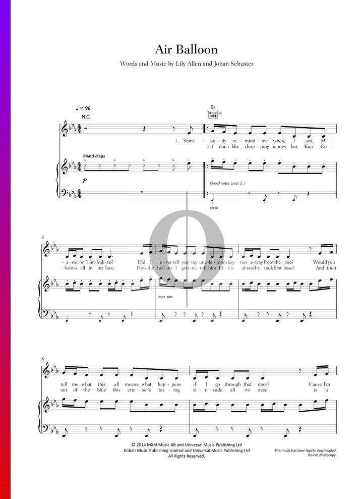 Air Balloon (Lily Allen) Piano Sheet Music - OKTAV