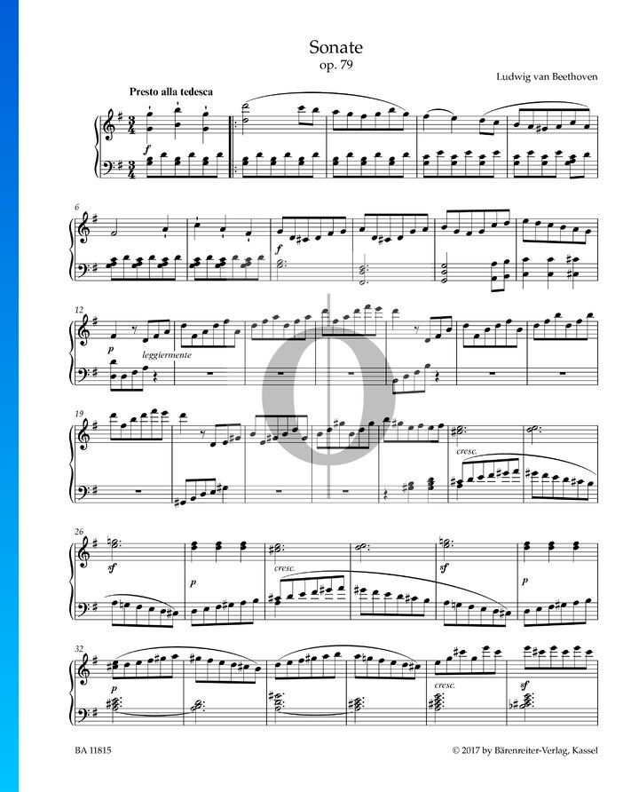 Sonata in G Major, Op. 79: 1. Presto alla tedesca (Ludwig van Beethoven ...