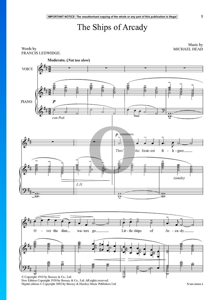 The Ships Of Arcady (Michael Head) Piano Sheet Music - OKTAV