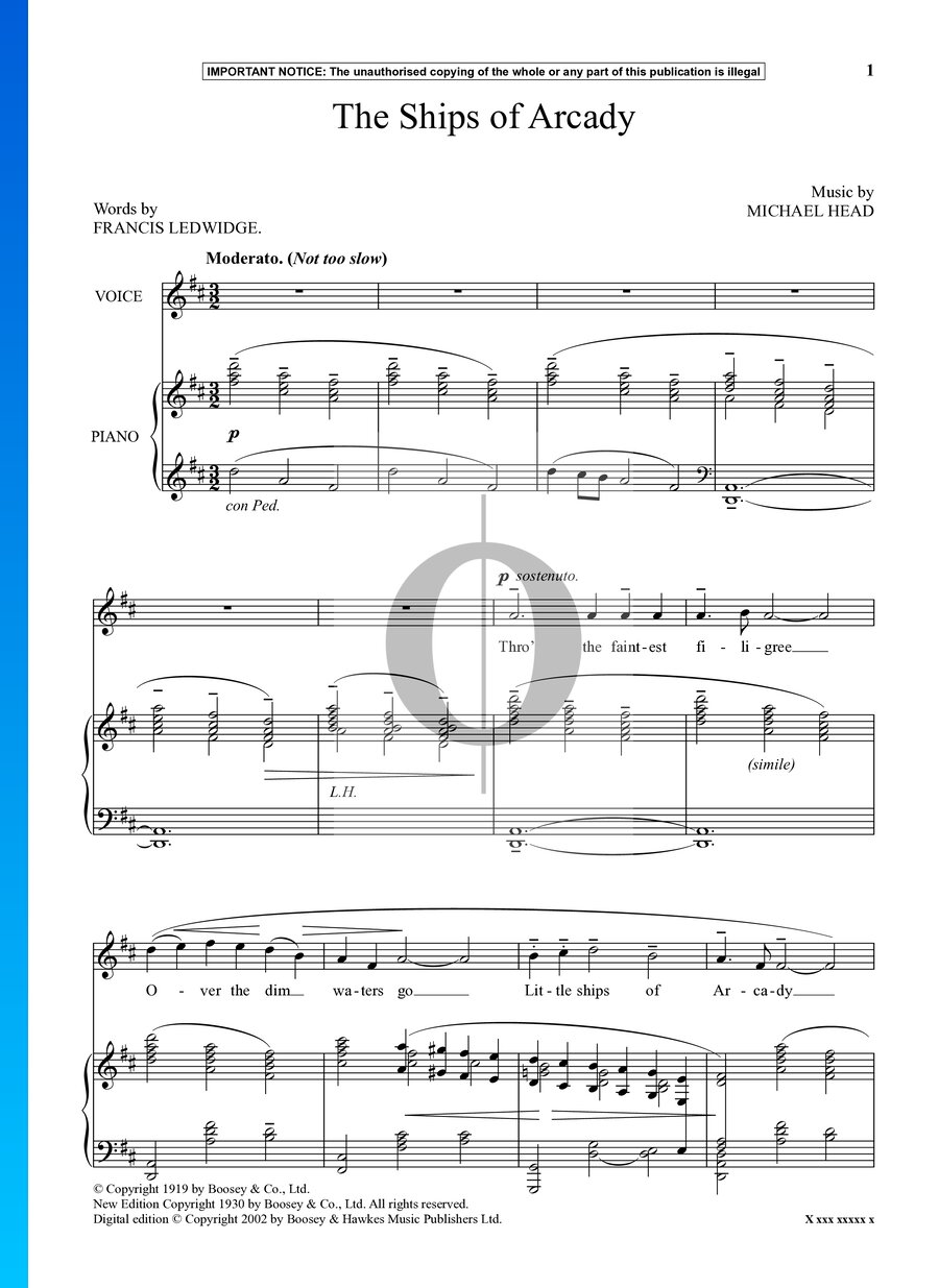 The Ships Of Arcady (Michael Head) Piano Sheet Music - OKTAV
