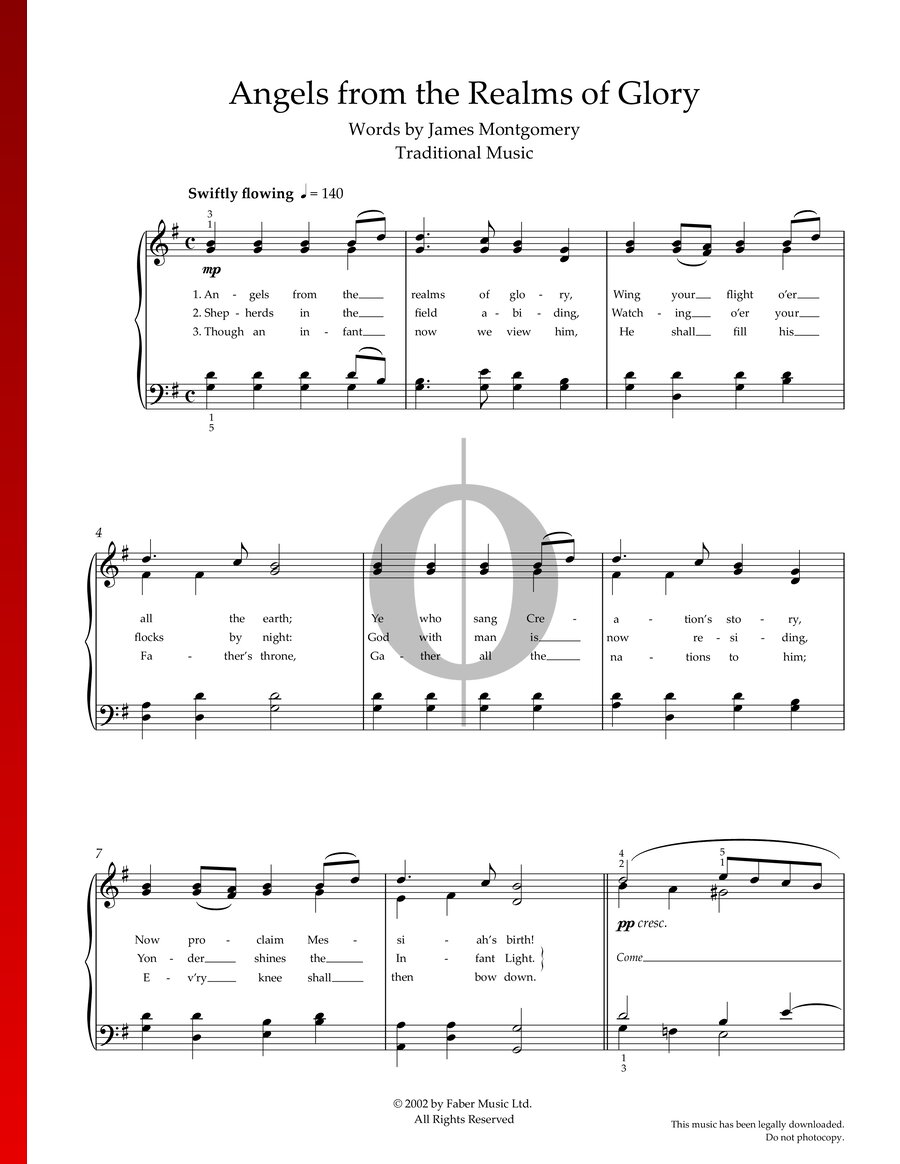 Angels From The Realms Of Glory (Anonymous) Piano Sheet Music - OKTAV
