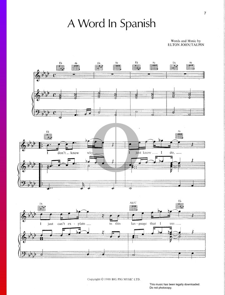 A Word In Spanish (Elton John) Piano Sheet Music - OKTAV