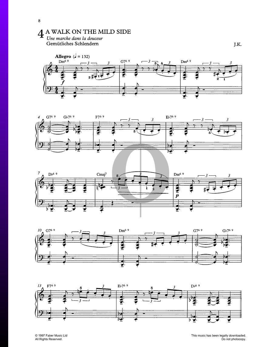 A Walk On The Mild Side (John Kember) Piano Sheet Music - OKTAV