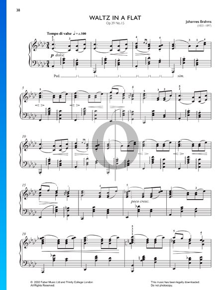 Waltz, Op. 39 No. 10 (Johannes Brahms) Piano Sheet Music - OKTAV