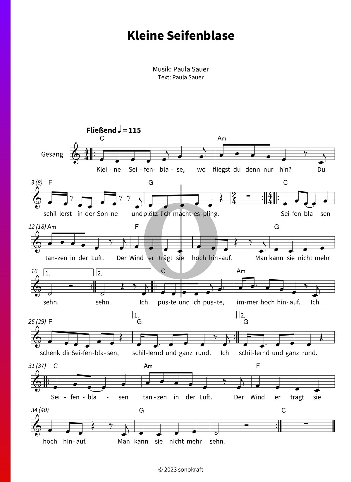 Kleine Seifenblase (Paula Sauer) Piano Sheet Music - OKTAV