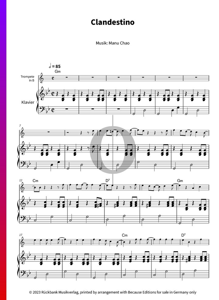 Clandestino (Manu Chao) Piano Sheet Music - OKTAV
