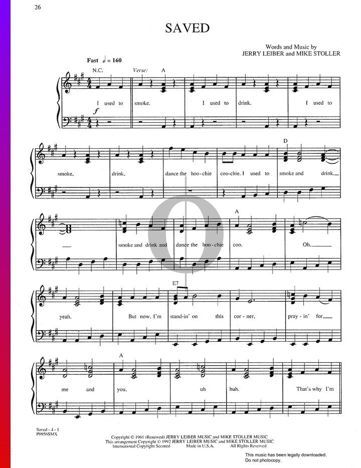 Saved (The Commitments) Piano Sheet Music - OKTAV