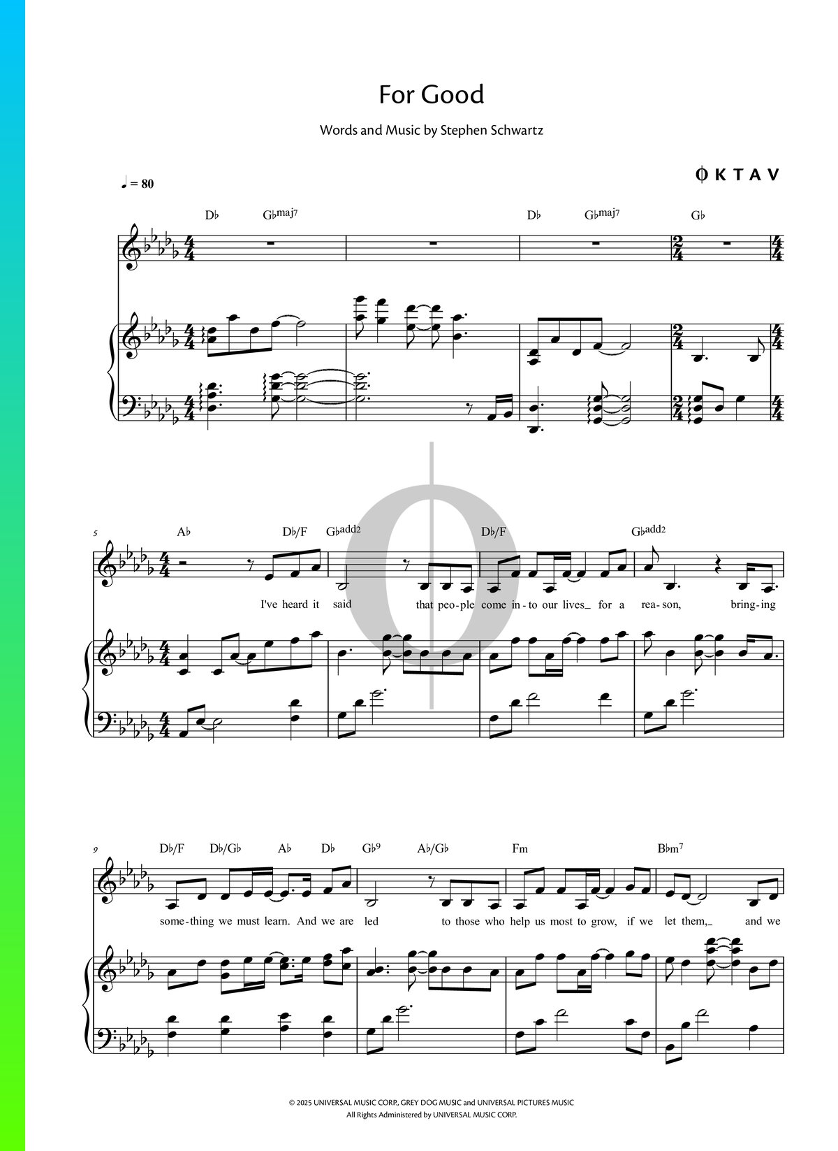 For Good Piano Sheet Music from Wicked: For Good by Ariana Grande ...