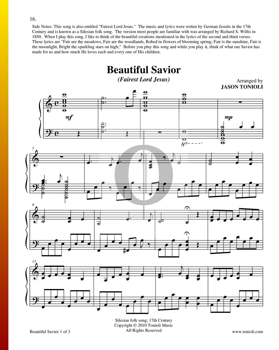 Beautiful Savior (Anonymous) Piano Sheet Music - OKTAV