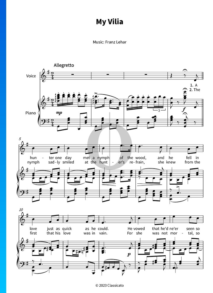 My Vilia (Franz Lehár) Piano Sheet Music - OKTAV