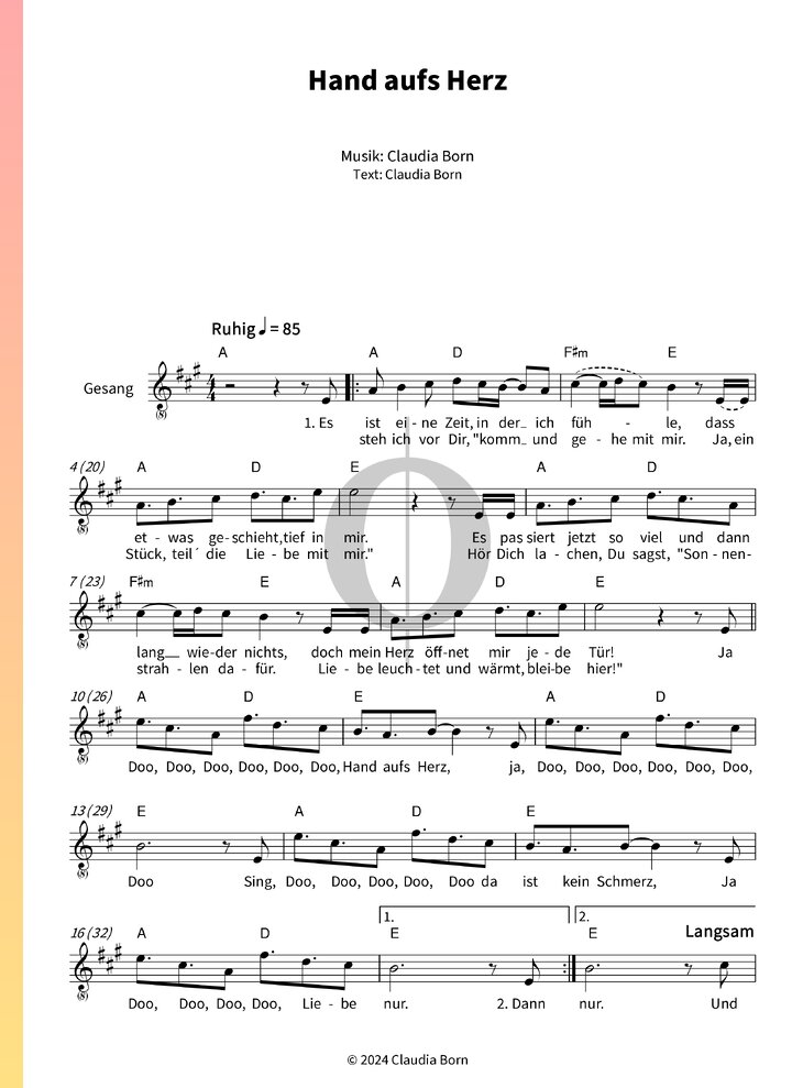 Hand aufs Herz (Claudia Born) Piano Sheet Music - OKTAV