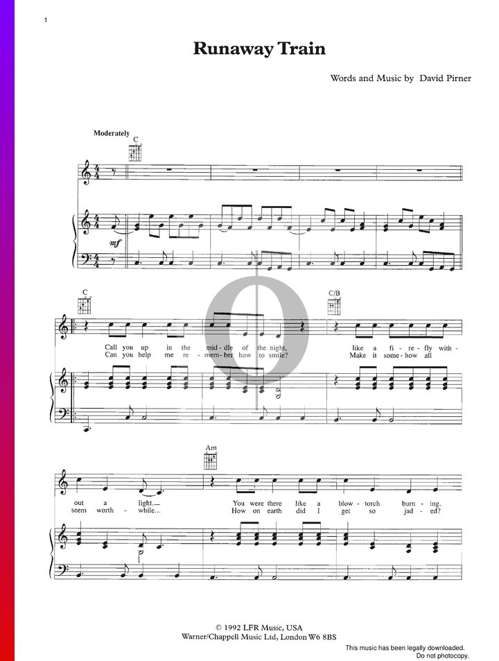 Runaway Train Soul Asylum Piano Sheet Music Oktav