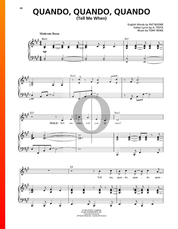Quando, Quando, Quando (Tell Me When) (Tony Renis) Piano Sheet Music ...