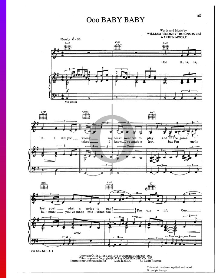 Ooo Baby Baby (The Miracles, Smokey Robinson) Piano Sheet Music - OKTAV