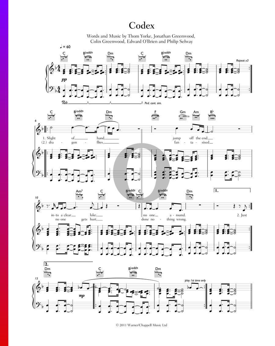 Codex Sheet Music (Piano, Guitar, Voice) | PDF Download - OKTAV