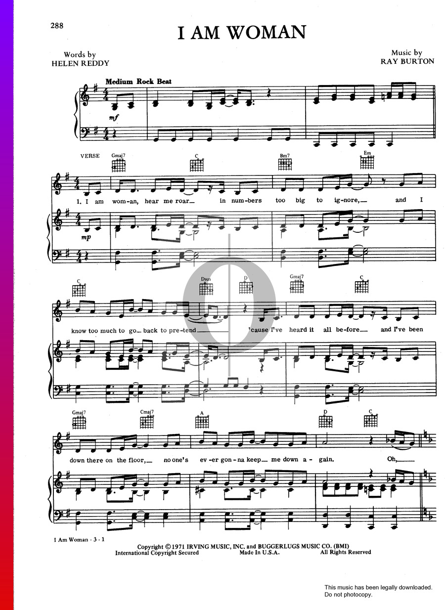 I Am Woman (Helen Reddy) Piano Sheet Music - OKTAV