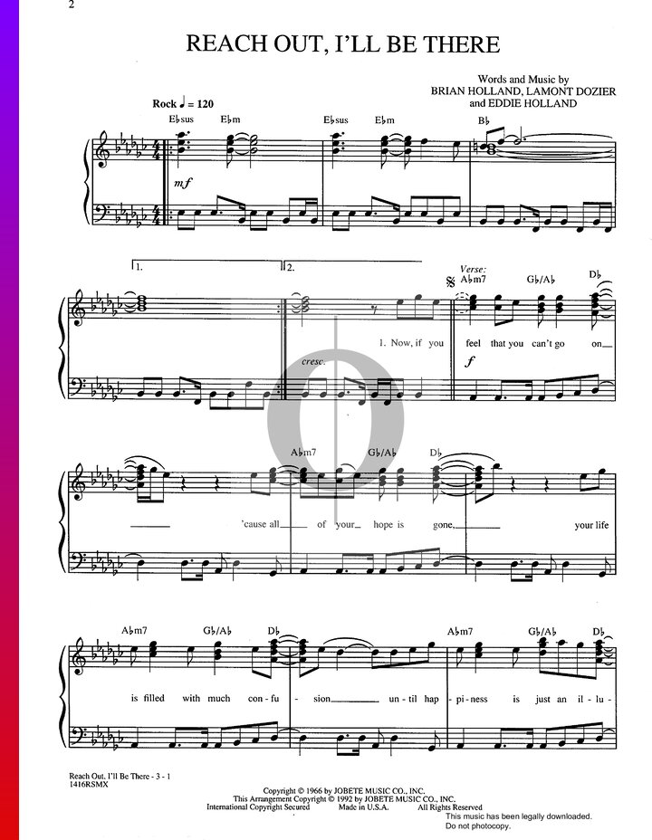 Reach Out I'll Be There Klaviernoten (Four Tops) - OKTAV