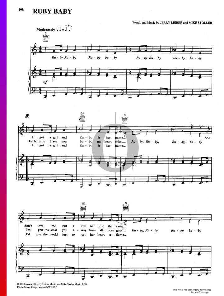 Ruby Baby (The Drifters) Piano Sheet Music - OKTAV