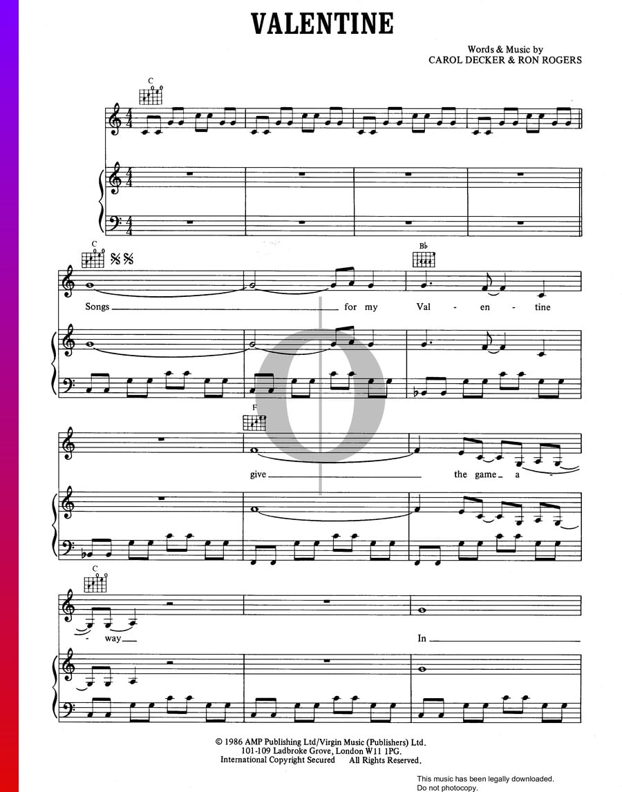 Valentine (T'Pau) Piano Sheet Music - OKTAV