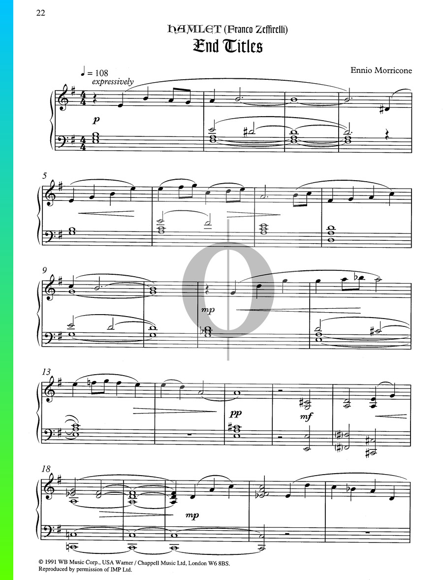 End Theme (Hamlet) Piano Sheet Music from Hamlet by Ennio Morricone - OKTAV
