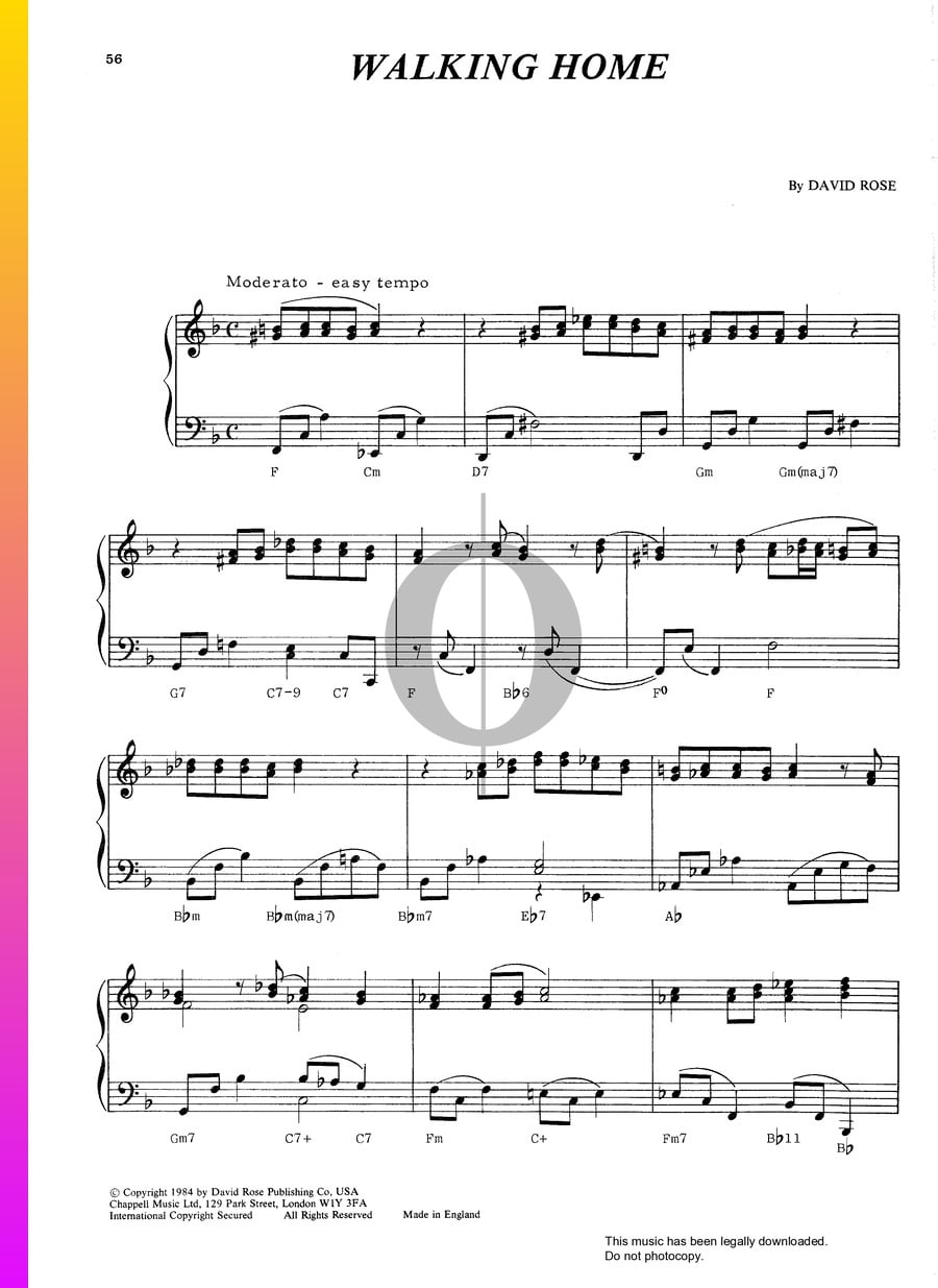 Walking Home (David Rose) Piano Sheet Music - OKTAV
