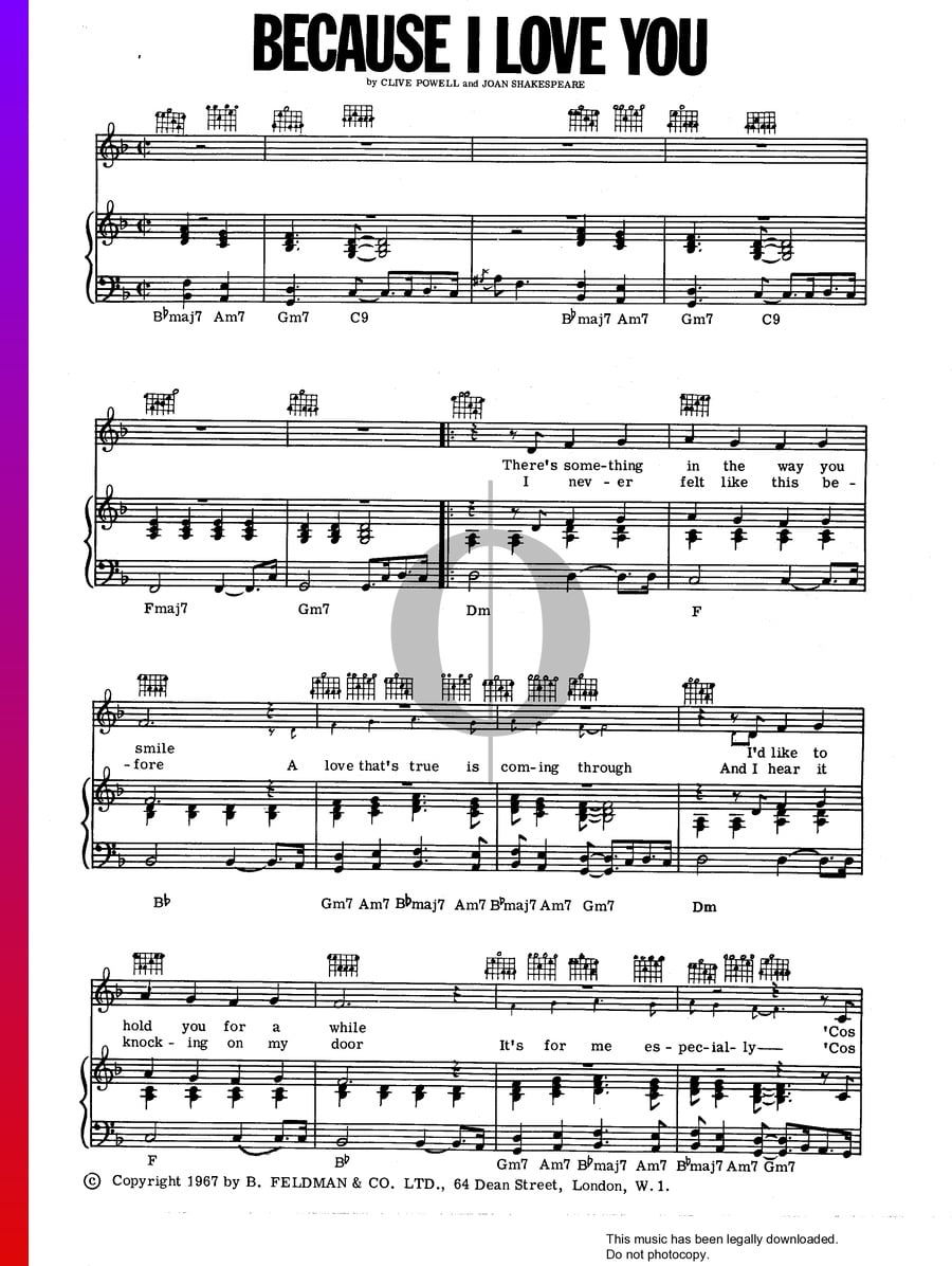 Because I Love You (Georgie Fame) Piano Sheet Music - OKTAV