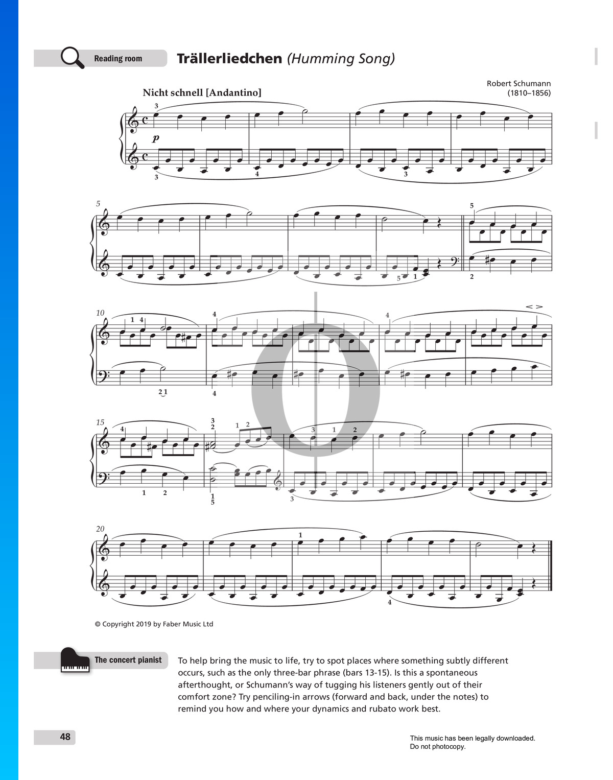 Humming Song, Op. 68 No. 3 (Robert Schumann) Piano Sheet Music - OKTAV